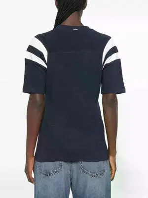 SYSTEM Logo-print Striped-sleeve T-shirt