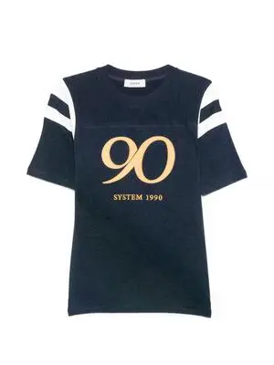 SYSTEM Logo-print Striped-sleeve T-shirt - Blue