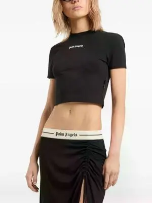 Palm Angels Logo-print Cropped T-shirt - Black