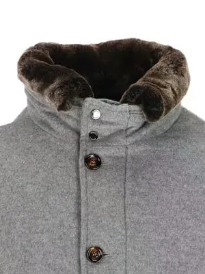 MOORER Ribbed-knit Sleeve Fur-collar Jacket