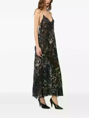 Roberto Cavalli Maxi Feather-effect Lace Dress