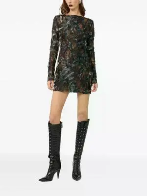 Roberto Cavalli Feather-embellished Lace-overlay Mini Dress