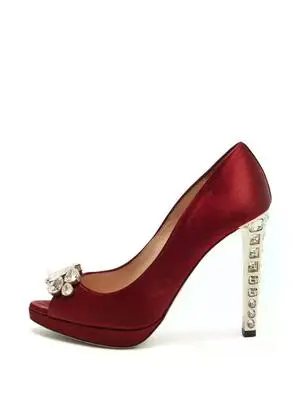 Miu Miu Crystal-embellished Heeled Pumps - Red