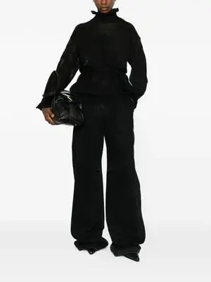 TWINSET Pointelle-knit Belted Sweater - Black