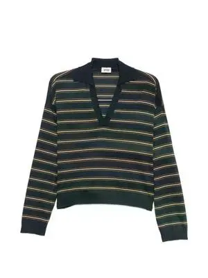 DRYKORN Striped V-neck Long-sleeve Top - Blue