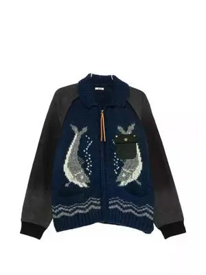KHOKI Intarsia-knit Panelled Cardigan - Blue