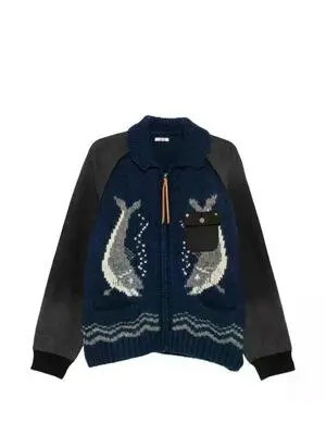 KHOKI Intarsia-knit Panelled Cardigan - Blue