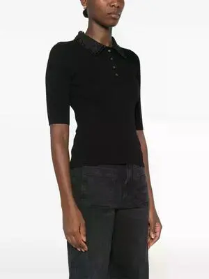 TWINSET Lace-collar Ribbed Polo Shirt