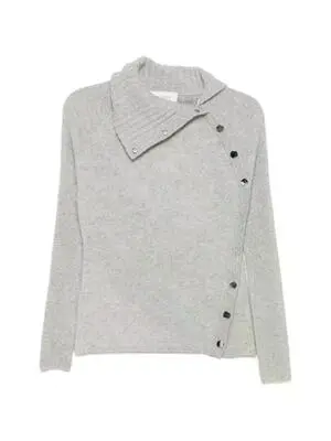 Sportmax Asymmetric Fastening Ribbed Sleeve Knit - Grey