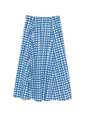 I BLUES Check Print Short Sleeve Midi Dress - Blue