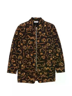 Celine 2000s Quilted Logo-print Coat - Brown
