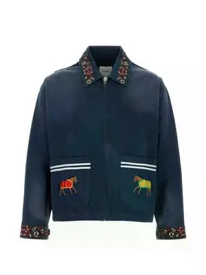 FOUND Horse Equine Embroidered Shirt Jacket - Blue