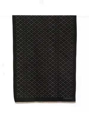 TWINSET Logo-pattern Frayed Scarf - Black