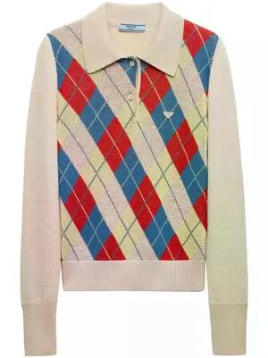 Prada Argyle-knit Wool Polo Shirt