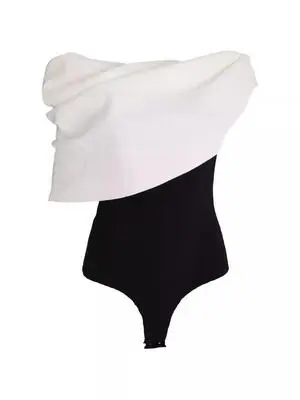 CHATS BY C.DAM Lidia Off-shoulder Draped Bodysuit - Black