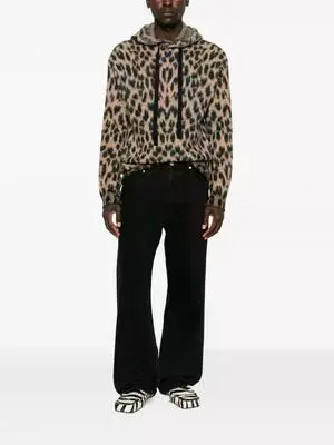 LANEUS Leopard-print Drawstring Hoodie