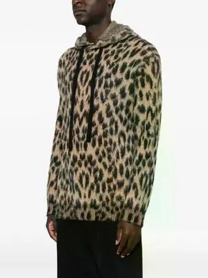 LANEUS Leopard-print Drawstring Hoodie