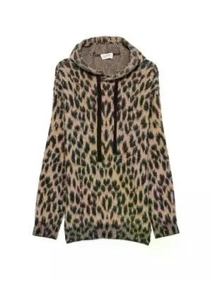 LANEUS Leopard Print Drawstring Hoodie - Neutrals