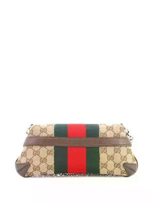 Gucci Horsebit Nm Web Chain Clutch Gg Canvas Small Shoulder Bag - Brown