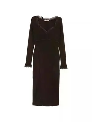 TWINSET Lace-trimmed Ribbed-knit Midi Dress - Brown
