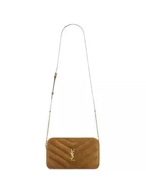 Saint Laurent Loulou Camera Bag In Matelassé Suede - Brown