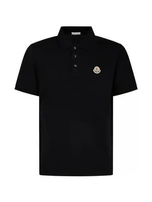 Moncler Logo Patch Cotton Piquet Polo Shirt - Blue