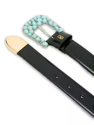 Valentino Garavani Vlogo Embellished Leather Belt