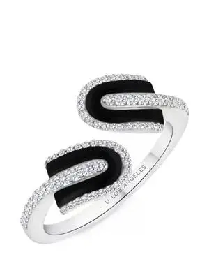U LOS ANGELES U Duo Diamond And Onyx Ring - Silver