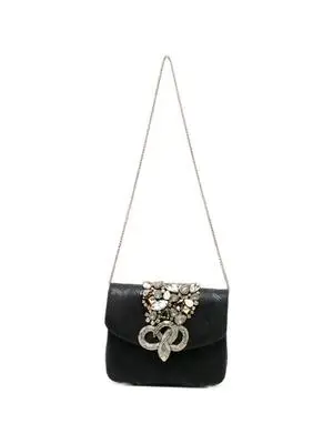 TWENTY FOURHAITCH Mini Crystal-embellished Snakeskin-effect Shoulder Bag - Black