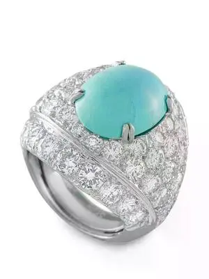 David Webb Turquoise And Diamond Ring - Silver