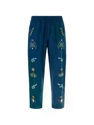 BAZISZT Neon Embroidered Cotton Trousers - Blue