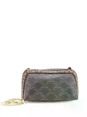 Celine Zip Around Chain Clutch Triomphe Coated Canvas Crossbody Bag - Brown