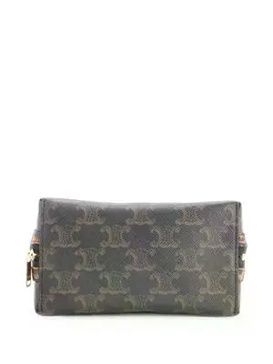 Celine Zip Around Chain Clutch Triomphe Coated Canvas Crossbody Bag - Brown