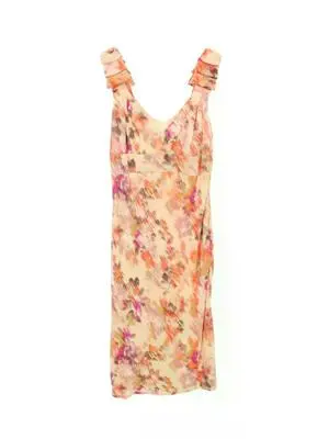 Versace Abstract Print Ruffled Dress