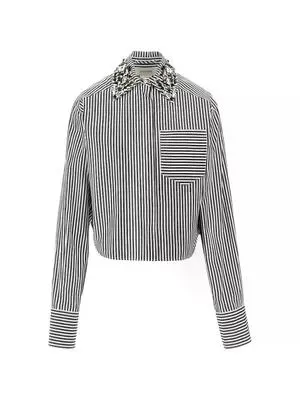 Sportmax Embellished-collar Striped Shirt - White