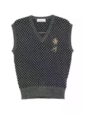 VIVIENNE WESTWOOD Checkerboard-knit Orb-embroidered Sleeveless Sweater - Grey