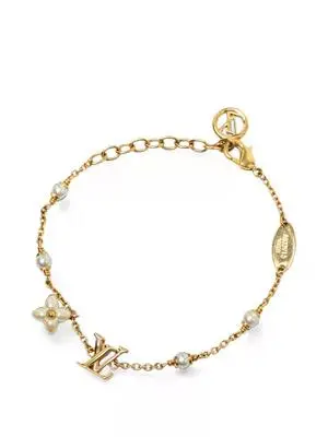 LOUIS VUITTON 2026 Plated Faux Pearl Floragram Bracelet Costume Bracelet - Gold