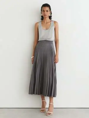 REISS Silk-front Cami Top - Grey