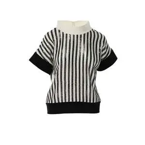 LARISA DRAGNA Black / White Sequin Top With An Open Back - Black/white