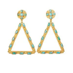CHRISTINA GREENE Large Southwestern Chandelier Earrings In Turquoise - Blue
