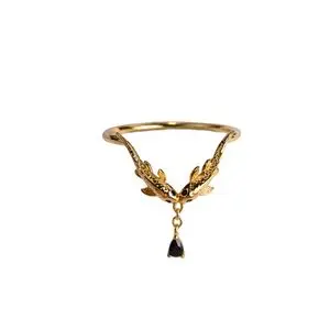 NASI SILVER Two Wishes Wishbone Ring- Onyx, Gold