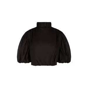 SHIKANZY Holly Balloon Soft Cotton Voile Crop Top - Black