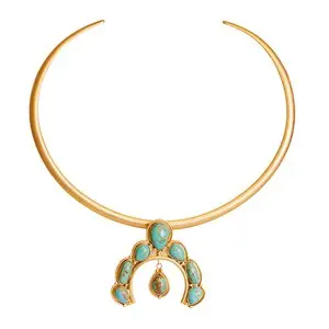 CHRISTINA GREENE Gold / Blue Squash Blossom Pendant In Turquoise - Gold/blue