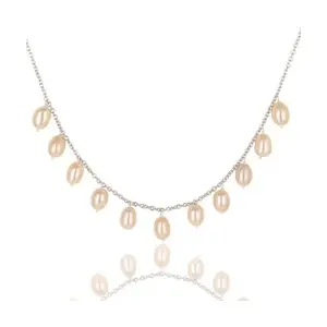 HERITAGEMODA Sterling Silver Champagne Pink Pearl Drop Necklace - Pink/silver