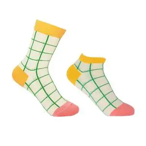 PEPER HAROW - MADE IN ENGLAND Neutrals Grid Cream Luxury Crew & Trainer ’s Socks Bundle - White