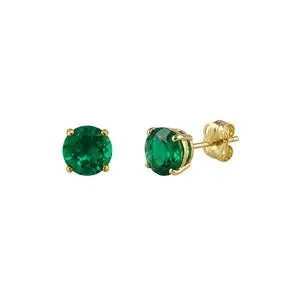 SPERO LONDON 9ct Solid Gold Emerald Stud Earrings - Green