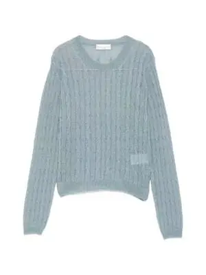 ROBERTO COLLINA Cable Knit Metallic Thread Sweater - Blue