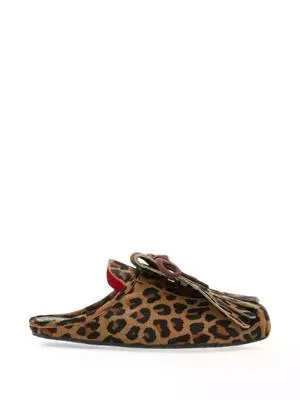 Plan C Leopard-print Fringed Mules - Brown