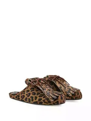 Plan C Leopard-print Fringed Mules