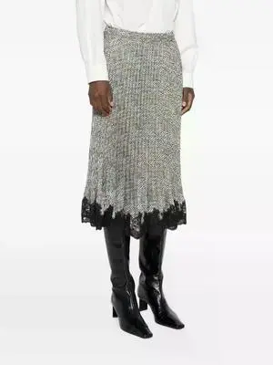 Ermanno Scervino Pleated Lace-trim Midi Skirt